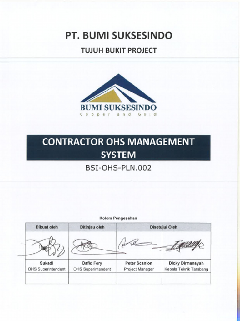 BSI-OHS-PLN.002 Contractor OHS Management System | PDF | Occupational ...