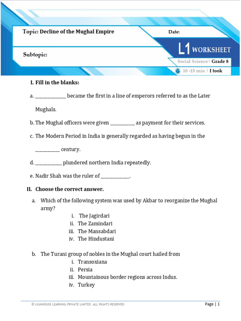Decline of the Mughal Empire Quiz | PDF | Mughal Empire