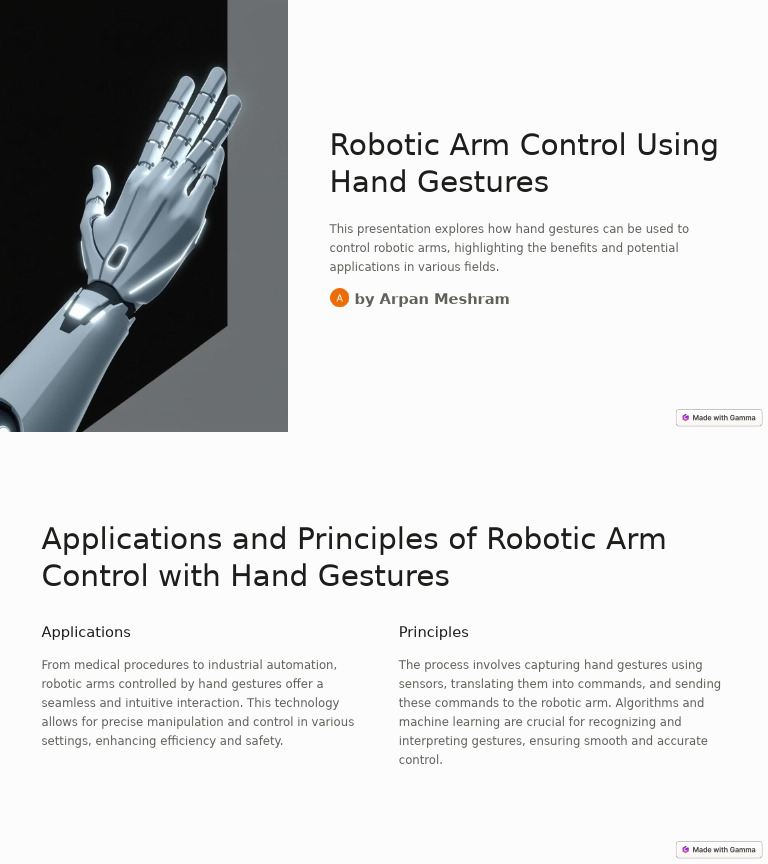 Robotic Arm Control Using Hand Gestures | PDF