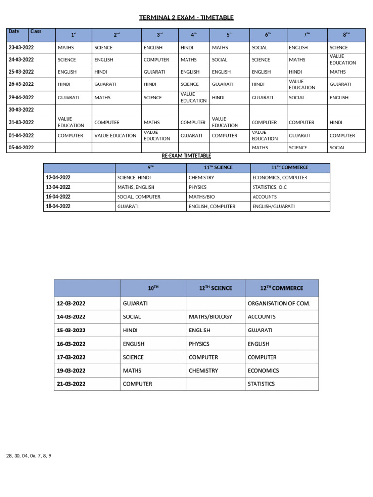 Terminal 2 Exam Timetable 2022 | PDF | Military Operations