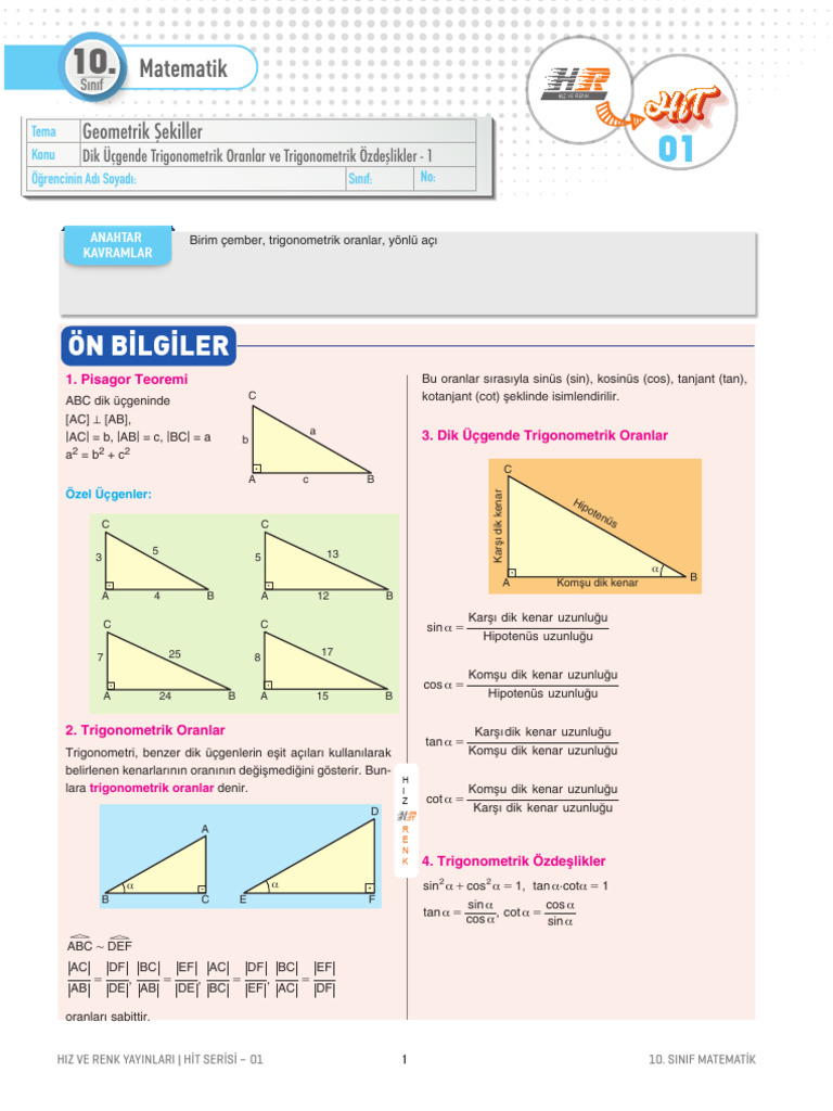 Çözümlü - 1 Hi̇t-10snf Matemati̇k-Sb | PDF