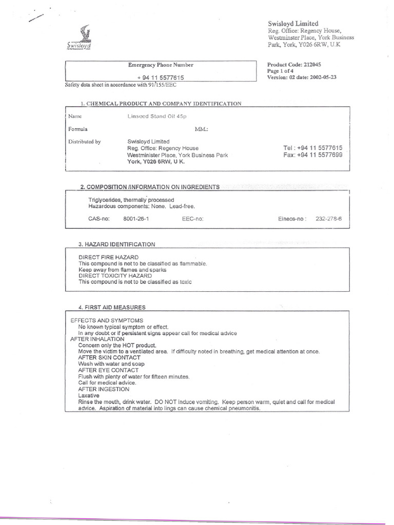 Msds Stand Oil 45p-Sl | PDF
