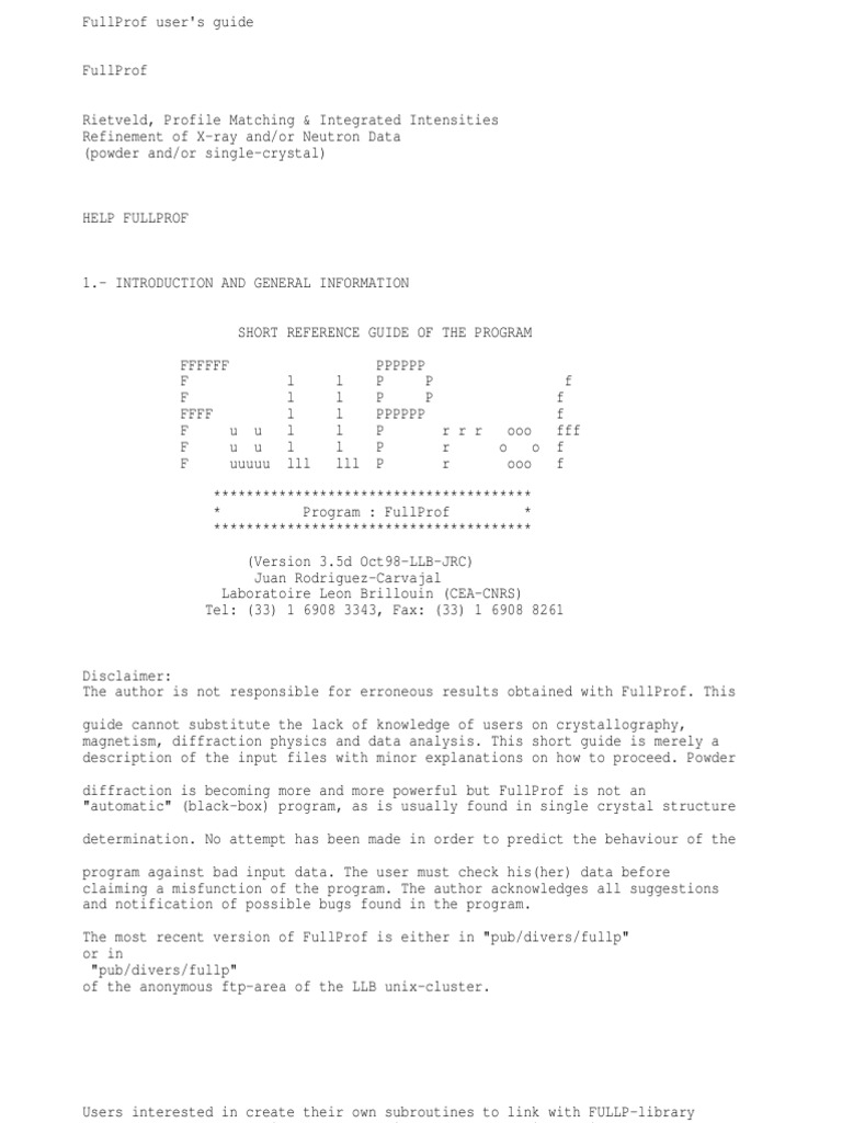 FullProf User's Guide | PDF | X Ray Crystallography | Crystal Structure