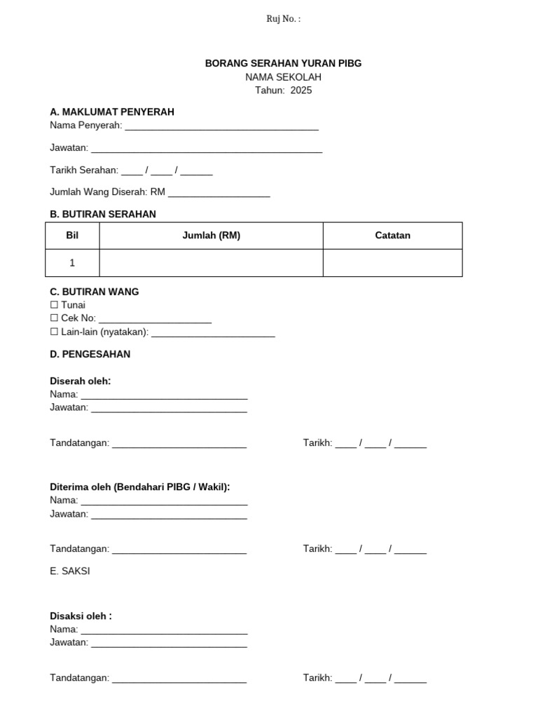 Borang Serahan Yuran PIBG | PDF