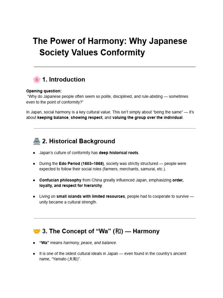 Understanding Japanese Conformity and Harmony | PDF | Japan | Conformity