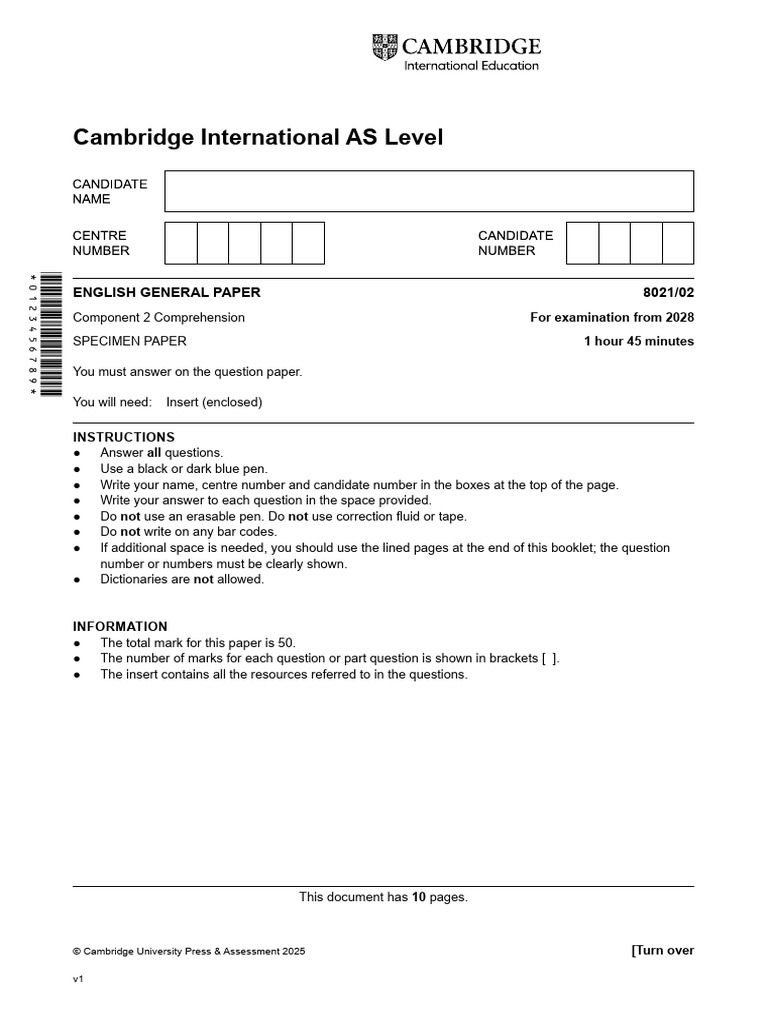 Cambridge AS Level English Paper 8021/02 | PDF