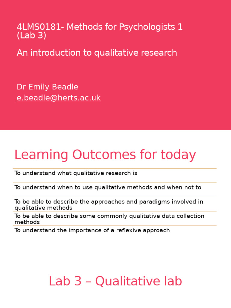 Intro To Qual - Lab 3 Lecture 1 | PDF | Qualitative Research ...