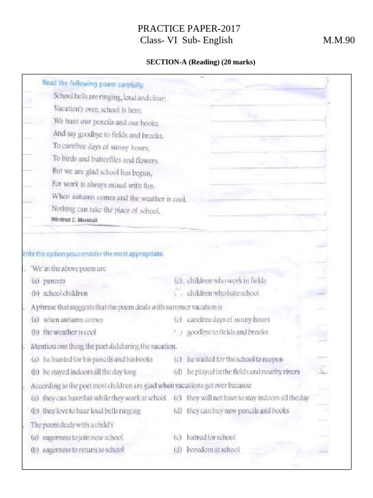 Vi-Practice Paper English | PDF | Grammatical Tense | Verb
