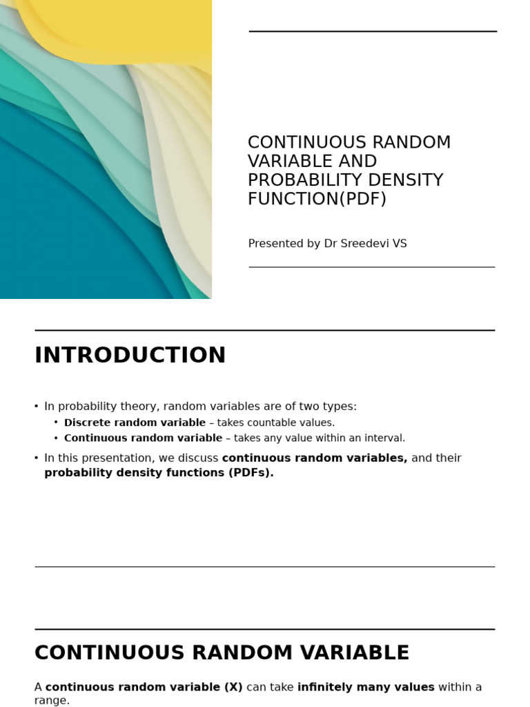 Concept of Continuous Random Variable Probability Density Function and ...