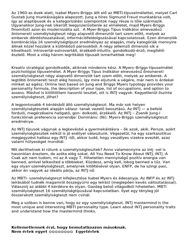 Személyiség Tipusok-Teszttel | PDF