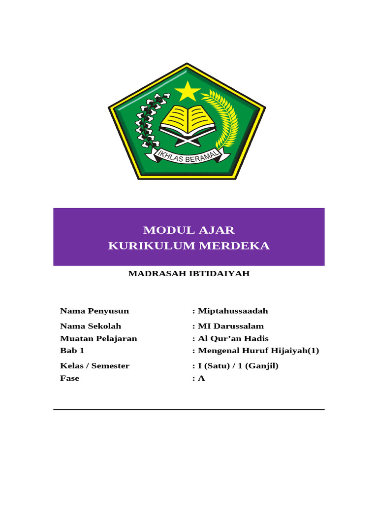 Modul Ajar Huruf Hijaiyah Kelas 1 | PDF