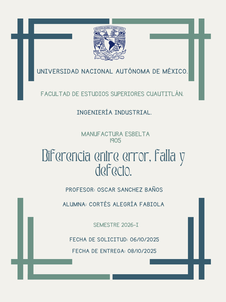 Error, Falla y Defecto en Manufactura | PDF | Calidad (comercial ...