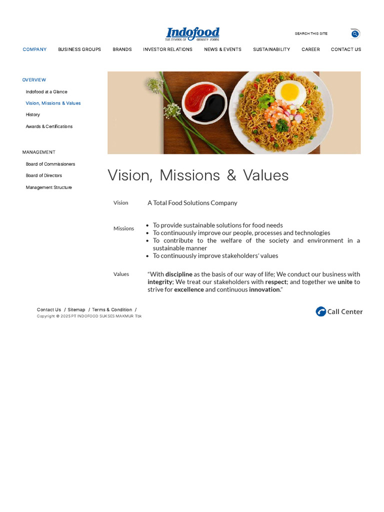 Indofood Vision, Mission, and Values | PDF