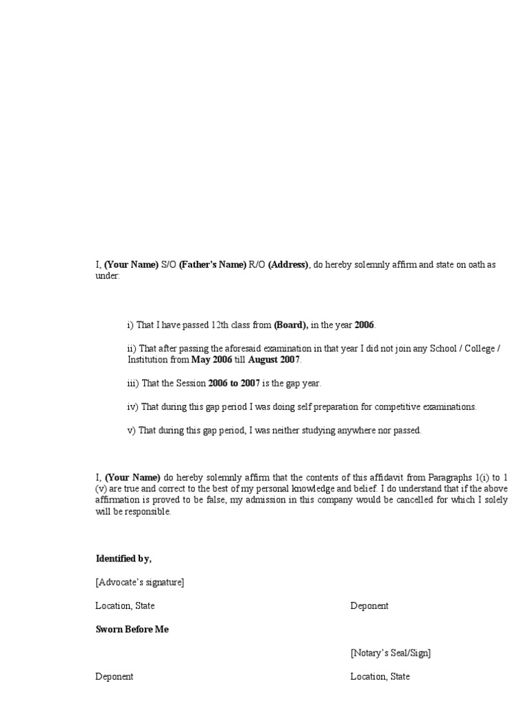 Study Gap Affidavit Study Gap Affidavit