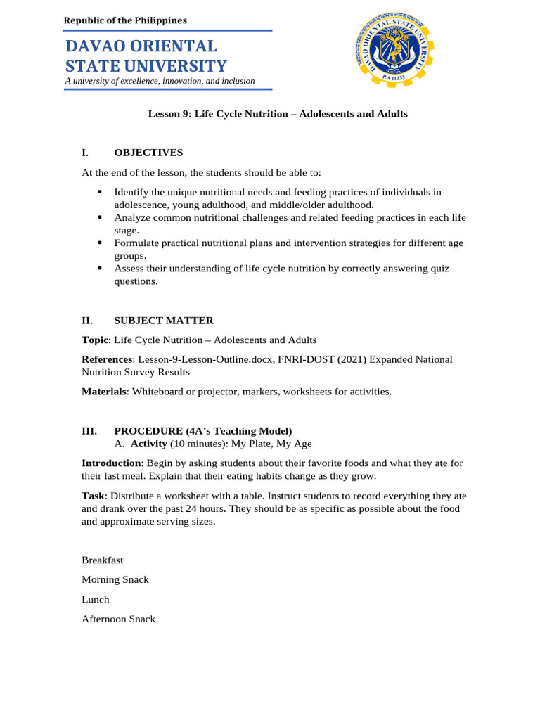 Life Cycle Nutrition for Adolescents & Adults | PDF | Malnutrition ...