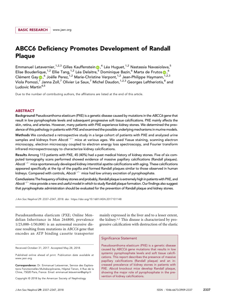 Kidney Stones Randall Plaque Letavernier JASN 2018 | PDF | Kidney