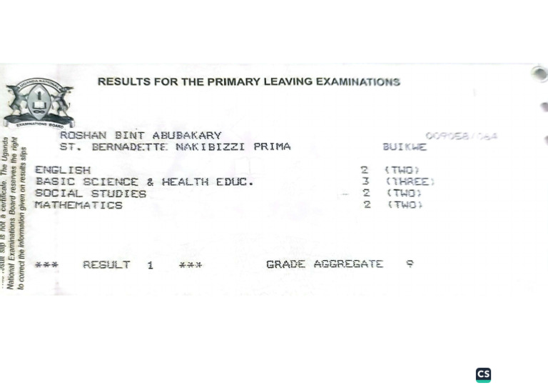 PLE Result Slip | PDF