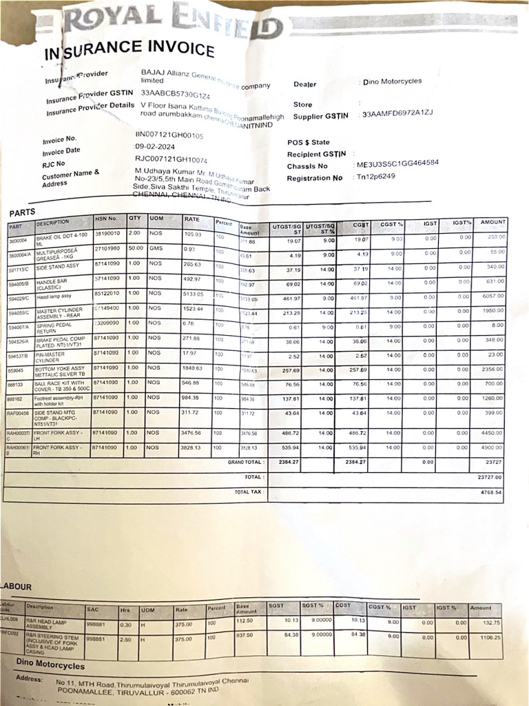 Insurance Claim Bill | PDF