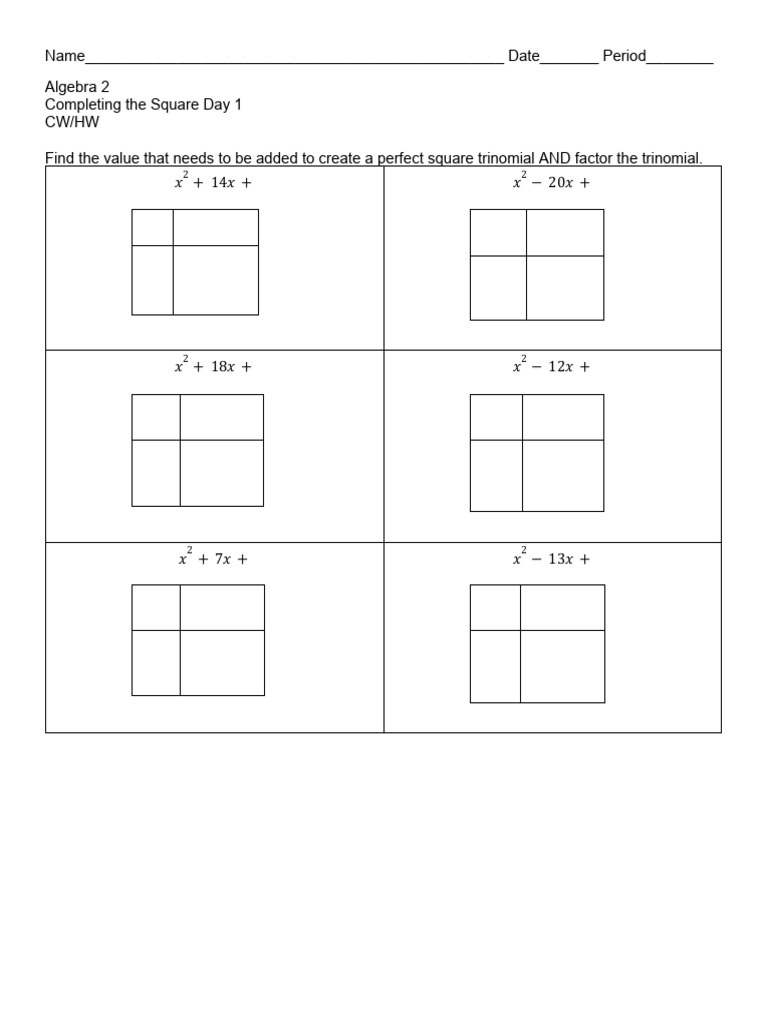 HW Completing The Square | PDF
