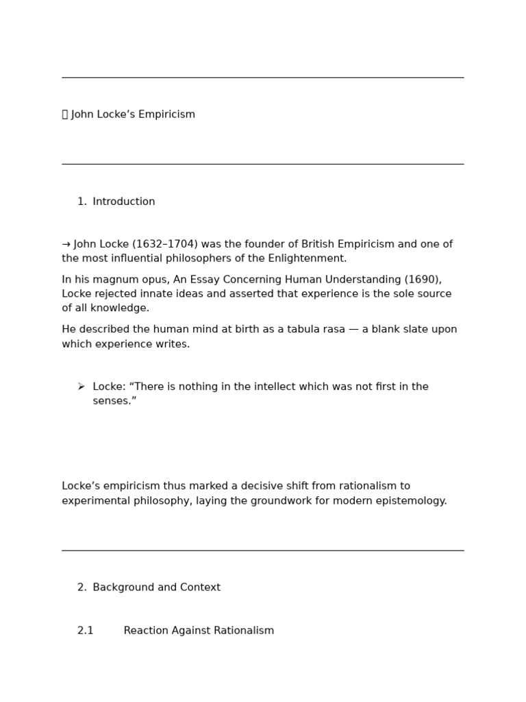 Locke's Empiricism Explained | PDF | Empiricism | Epistemology