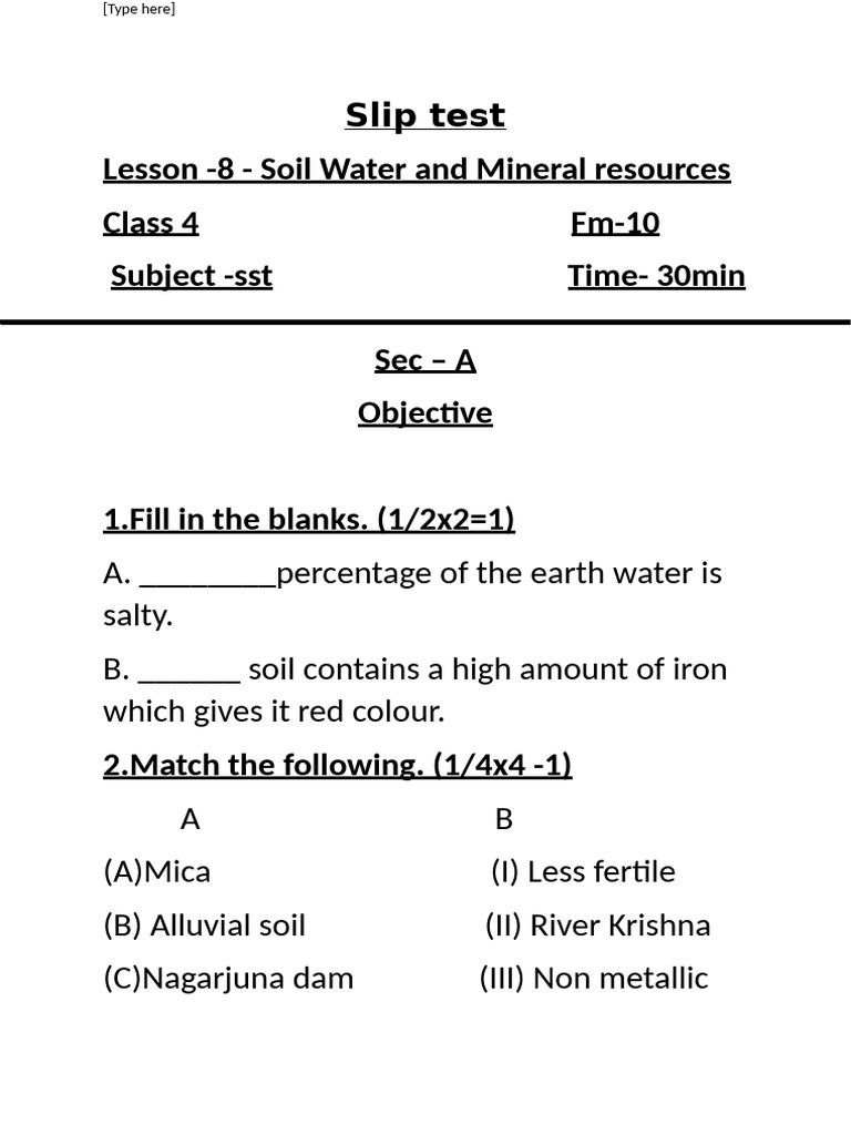 Slip Test Class 4 | PDF