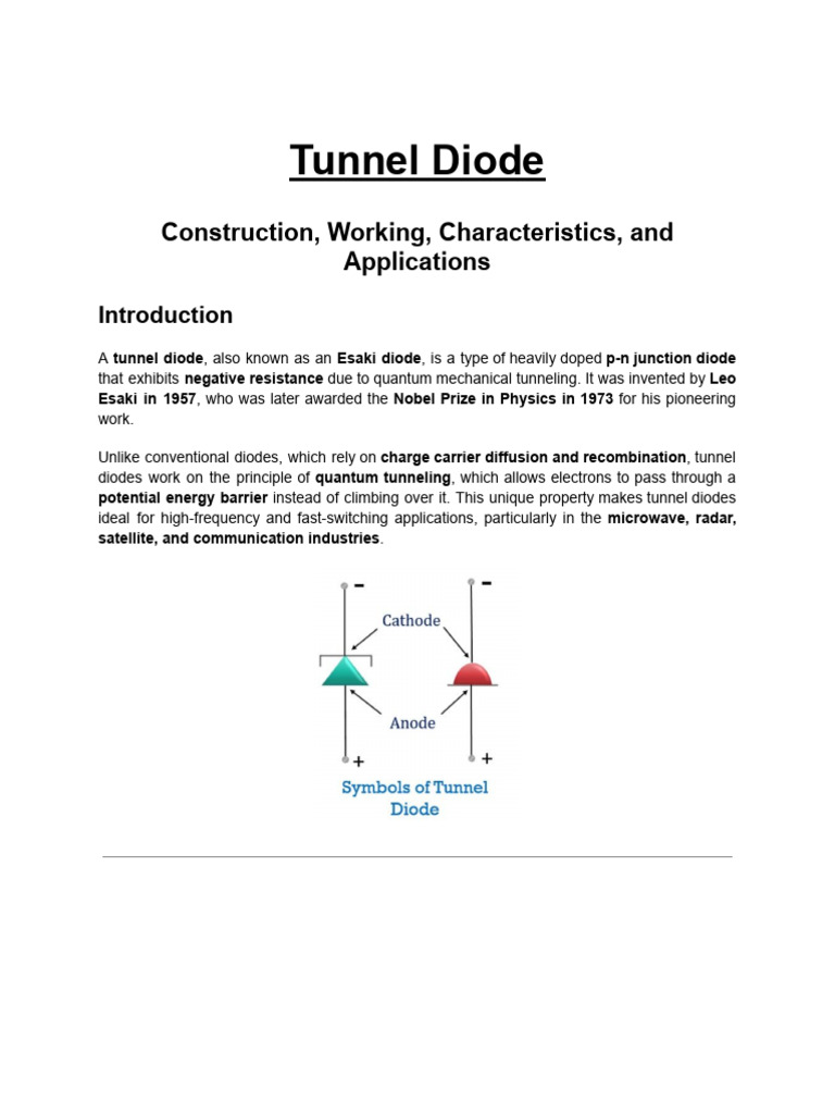 Tunnel Diode | PDF | Diode | Quantum Tunnelling