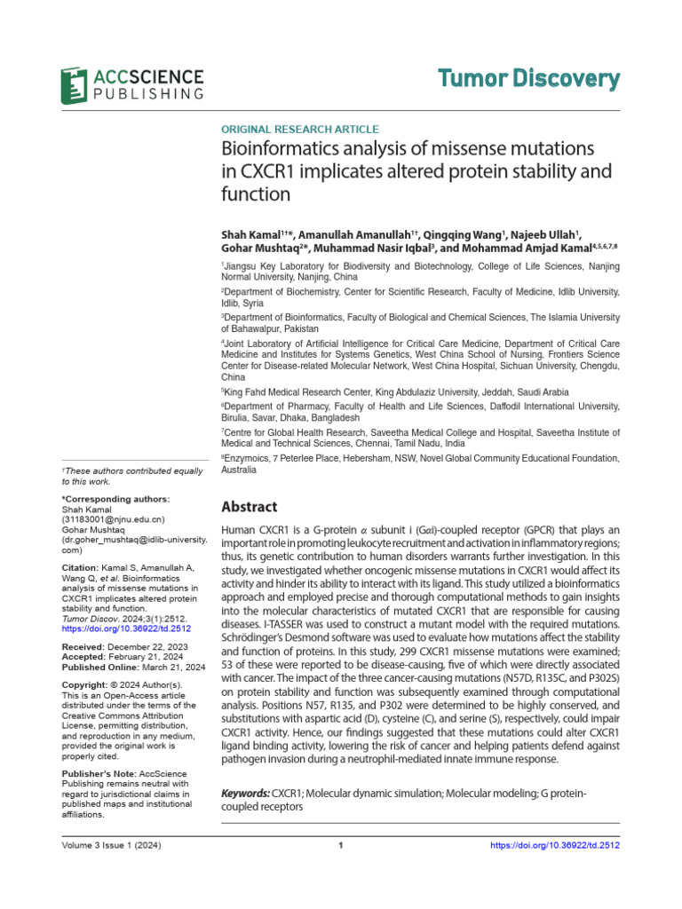 CXCR1 Missense Mutations: Stability Impact | PDF | Chemokine | Mutation