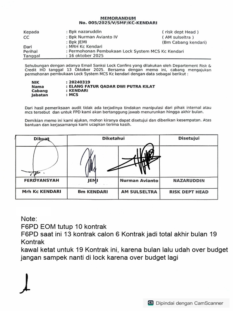 Memo Pembukaan Lock Confins | PDF