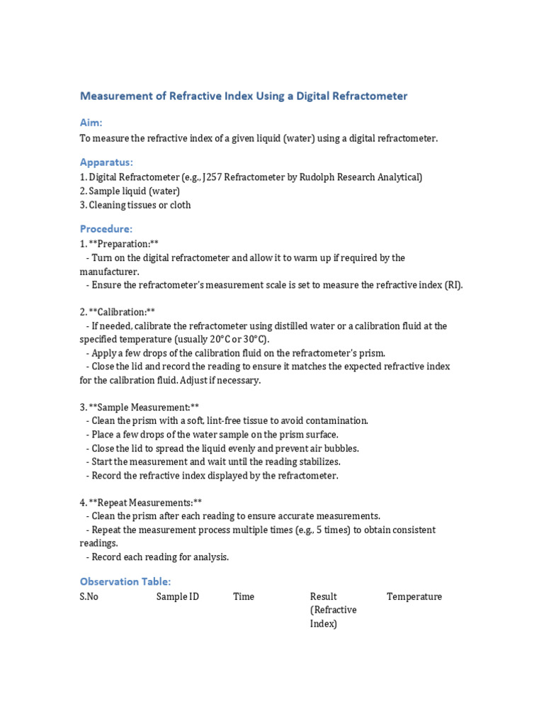 Measure Water Refractive Index Accurately | PDF | Standard Deviation ...