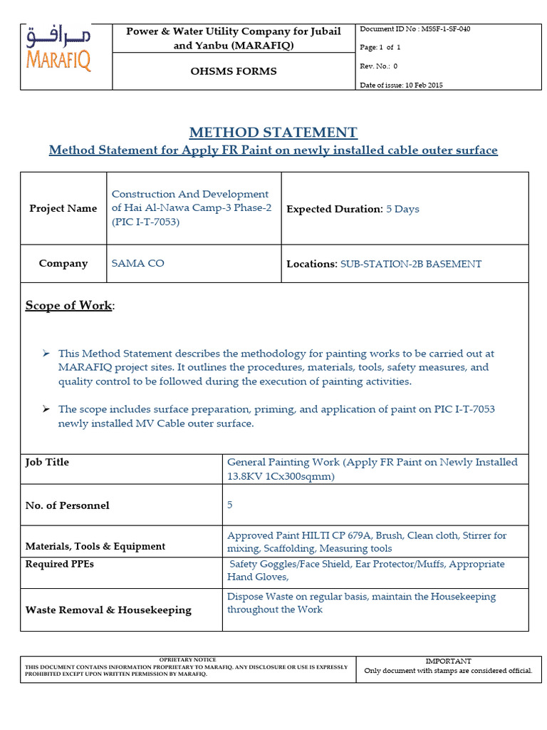 Method Statement for FR Paint Application | PDF | Personal Protective ...