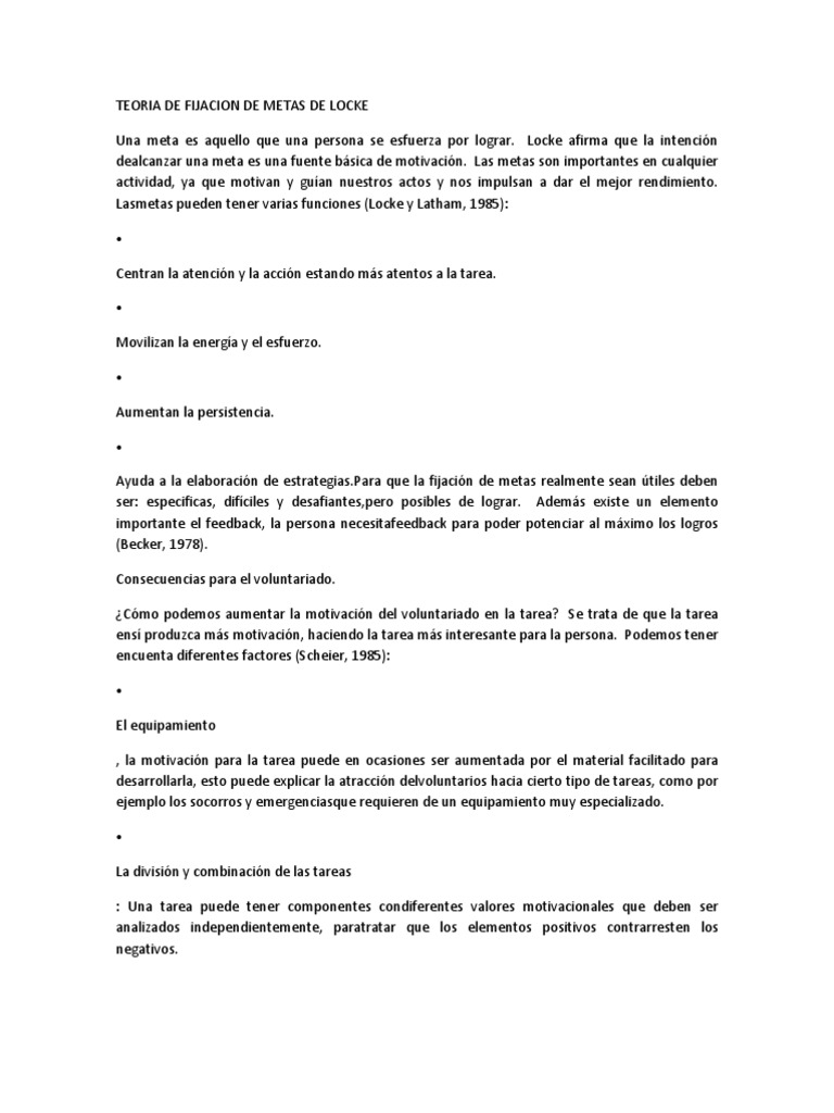 Teoria de Fijacion de Metas de Locke | PDF | Motivación | Motivacional
