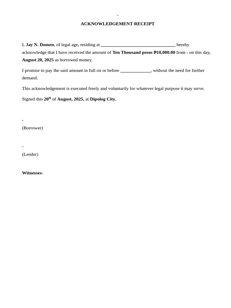 Borrower Acknowledgement Receipt | PDF
