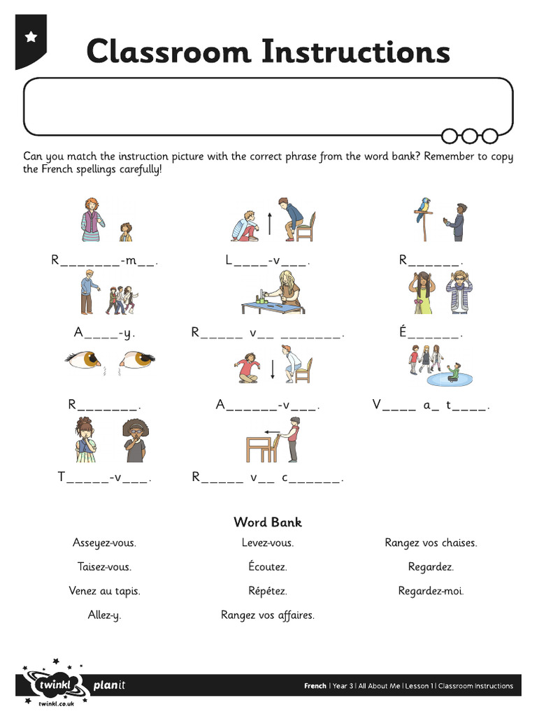 T2 L 029 French Classroom Instructions Activity Sheet | PDF