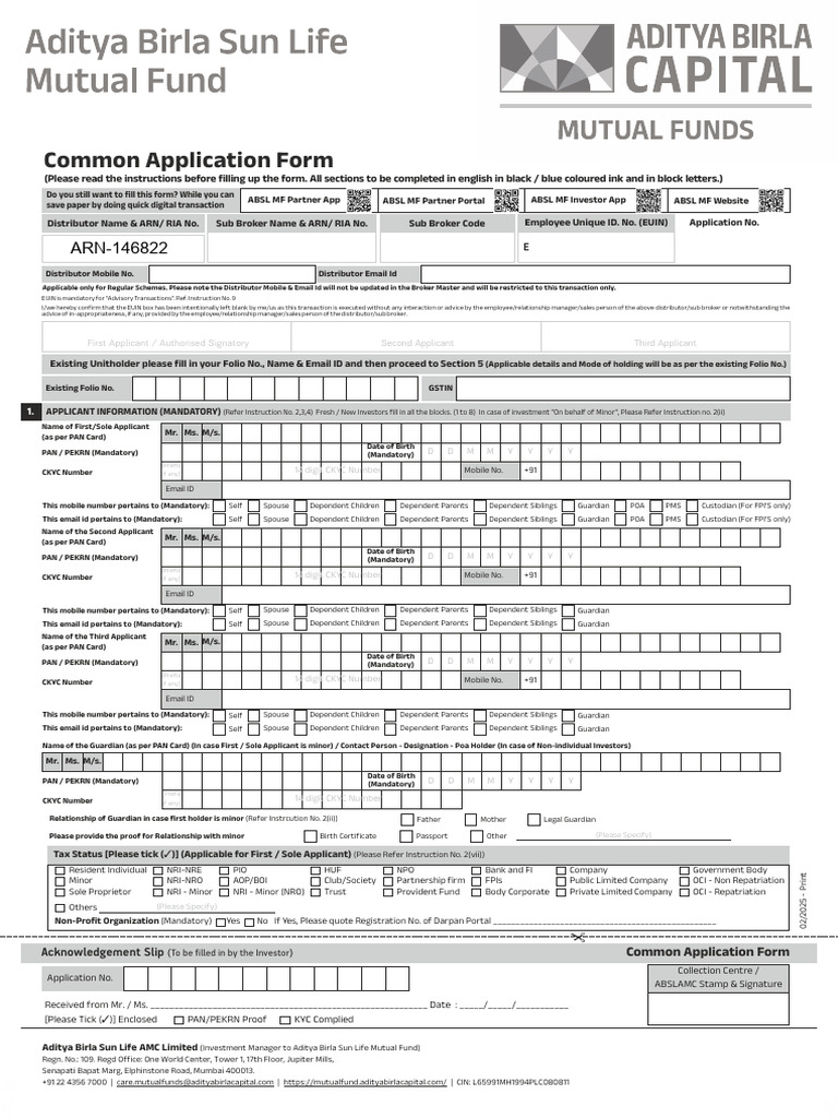 ADITYA BIRLA AMC FORM With MO ARN | PDF | Cheque | Payments