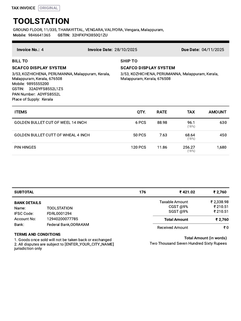 Scafco Display System Sales Invoice 4 | PDF | Invoice | Payments