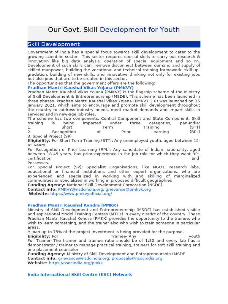 Government Skill Development Programs in India | PDF