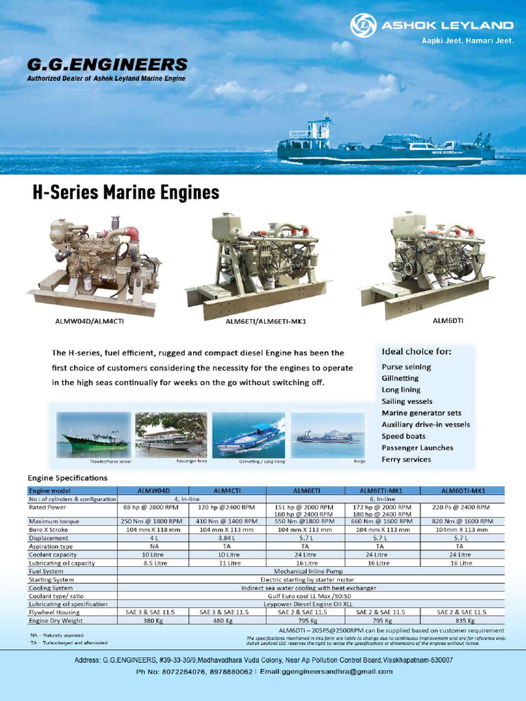 Ashok Leyland Marine Engine Brochure | PDF