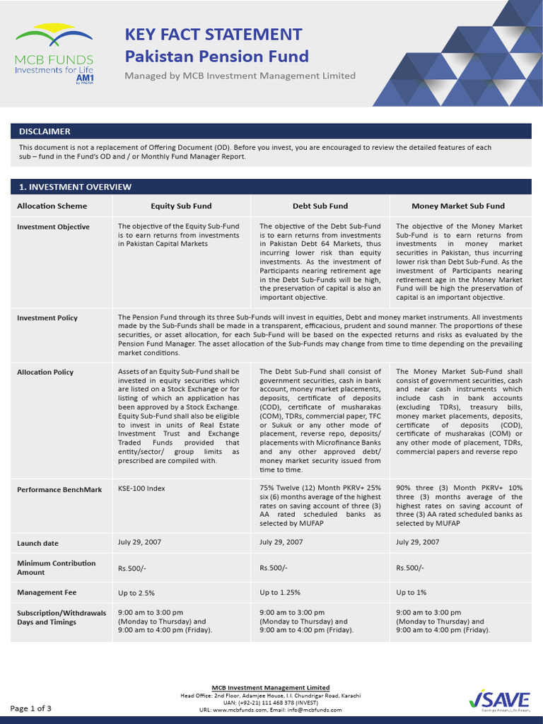 Pakistan Pension Fund Investment Overview | PDF | Investing | Pension