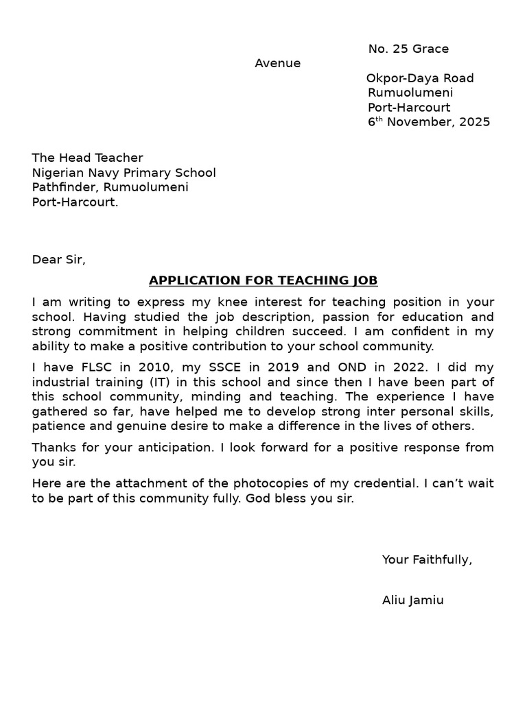 Application For Teaching Job | PDF