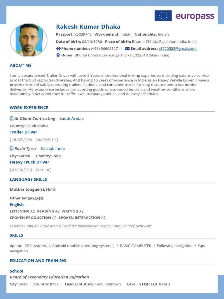 Experienced Trailer Driver Resume | PDF
