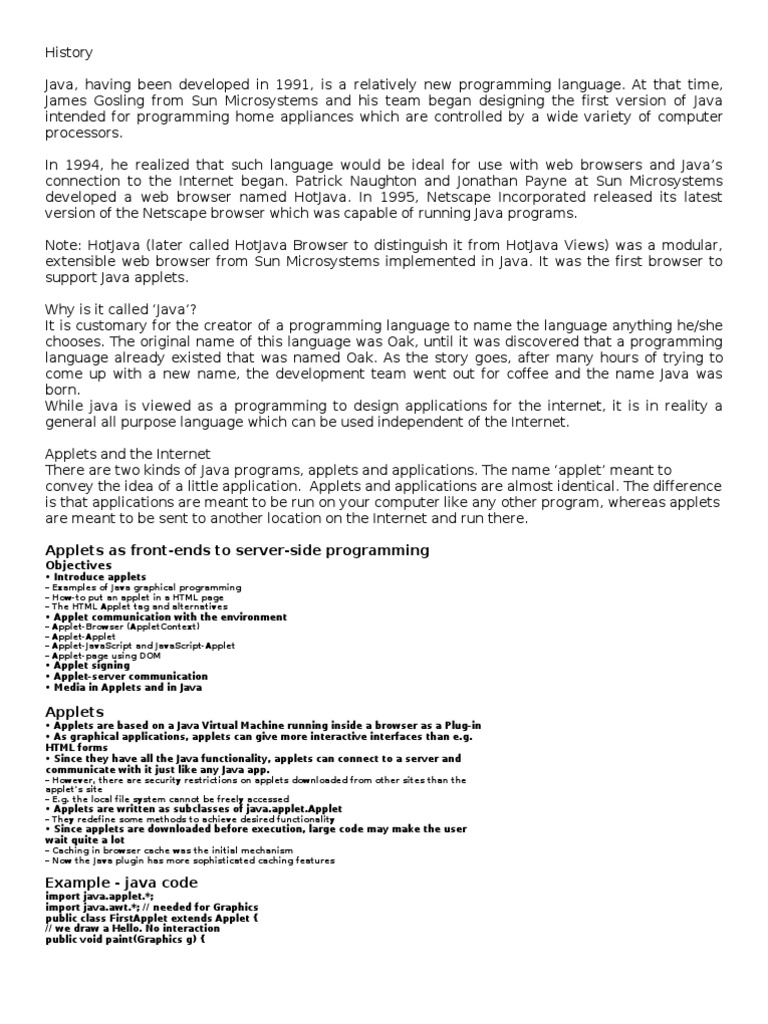 History of Java | PDF | Java (Programming Language) | Java Platform