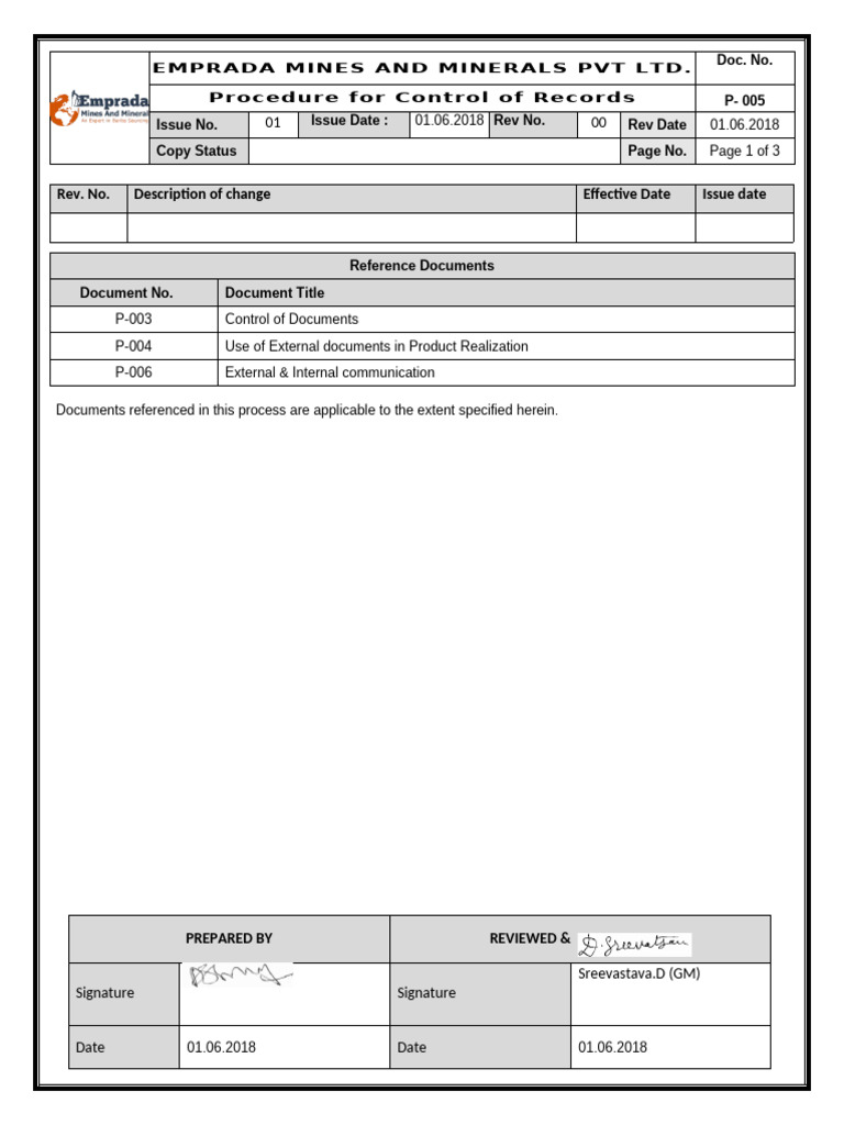 P-005 Procedure For Control of Records | PDF | Computer File ...