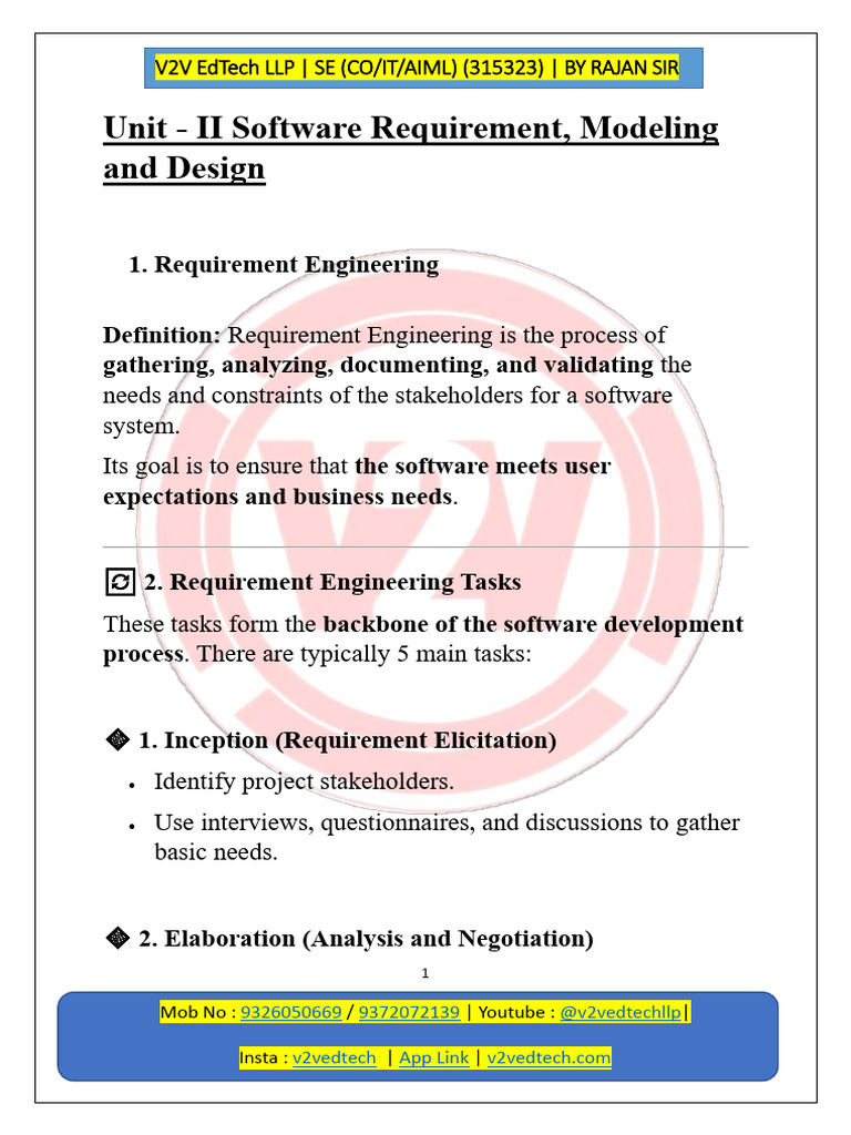 V2V Unit 2 Software Requirement Modelling and Design by Rajan Sir | PDF ...