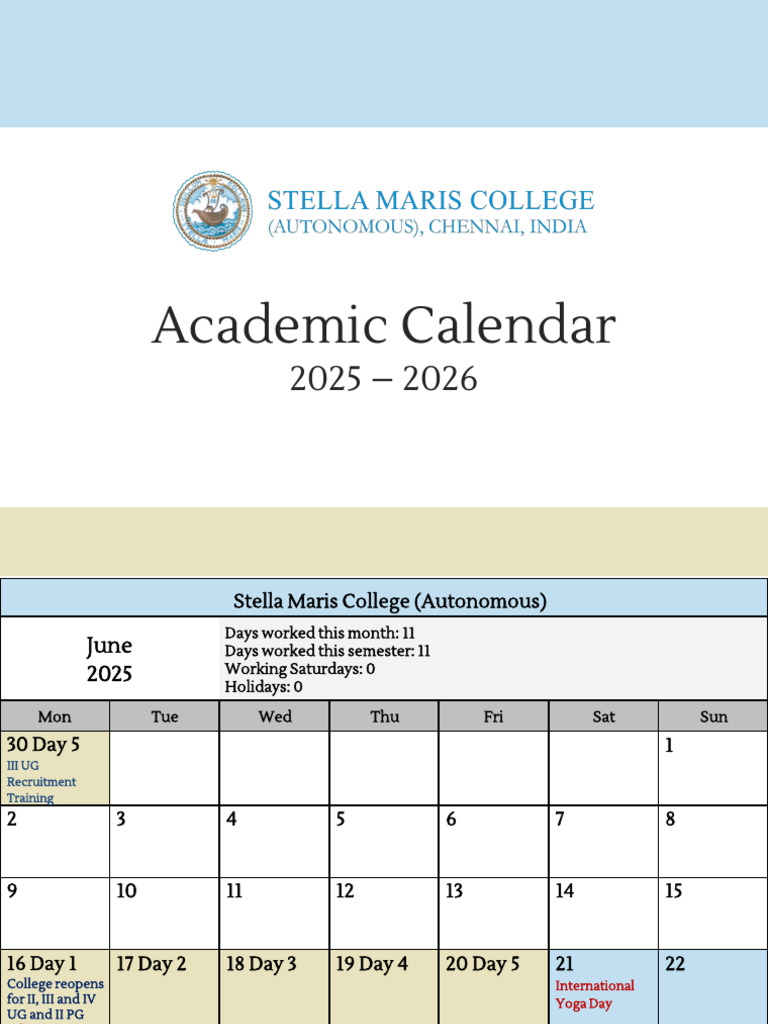 Stella Maris College Academic Calendar 2025-26 | PDF | Academic Term ...