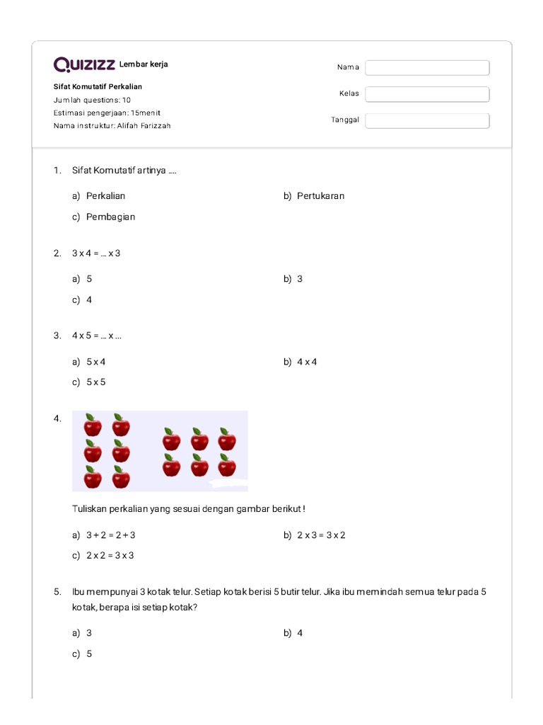 Lembar Kerja Sifat Komutatif Perkalian | PDF