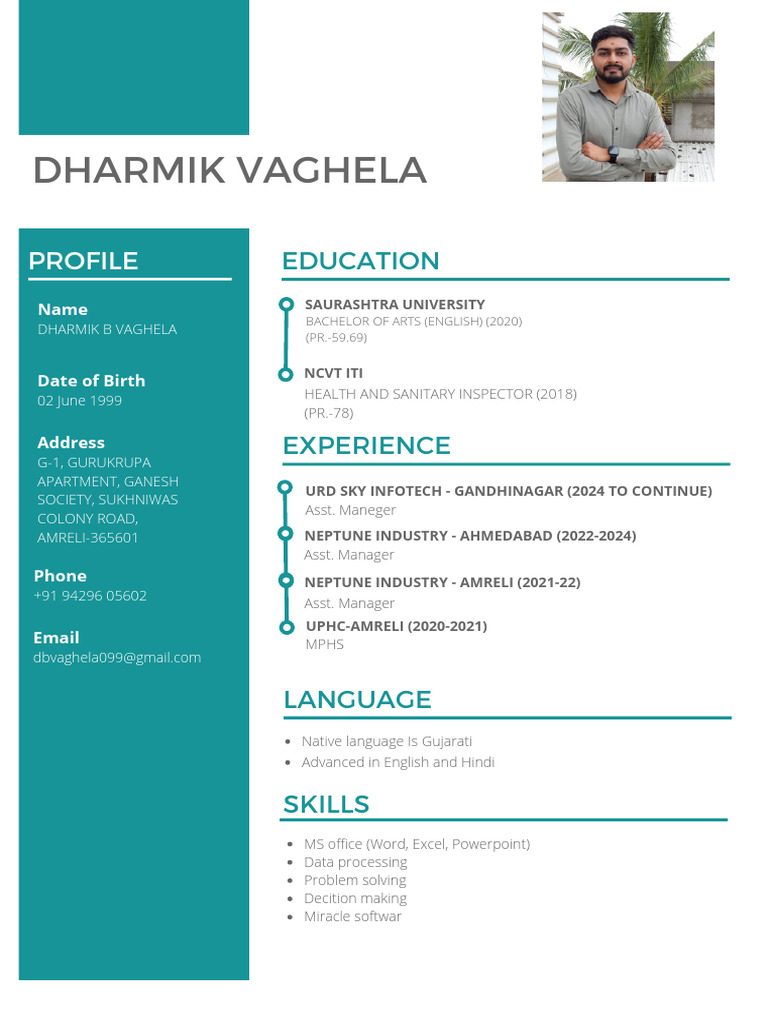 Dharmik Vaghela: Resume & Skills Overview | PDF
