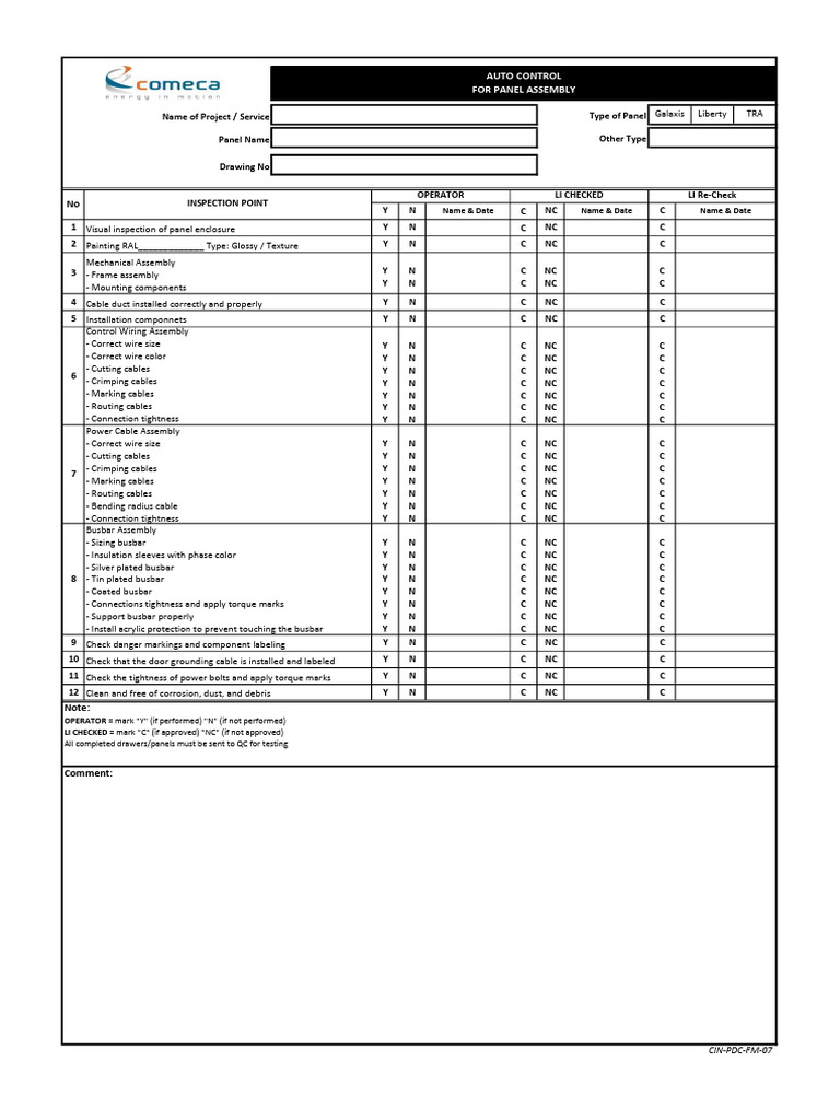 Panel Assembly Inspection Checklist | PDF | Electricity | Electrical ...