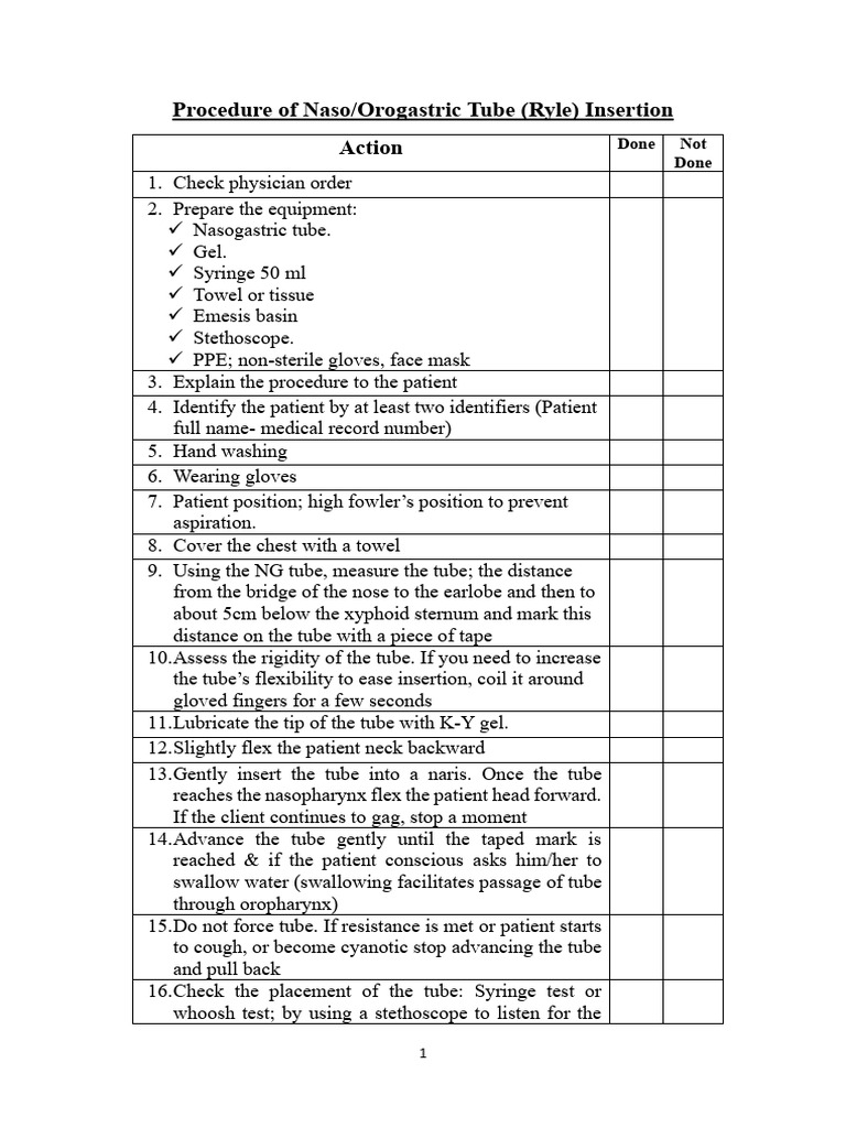 Nasogastric Tube Checklists | PDF | Clinical Medicine | Medicine