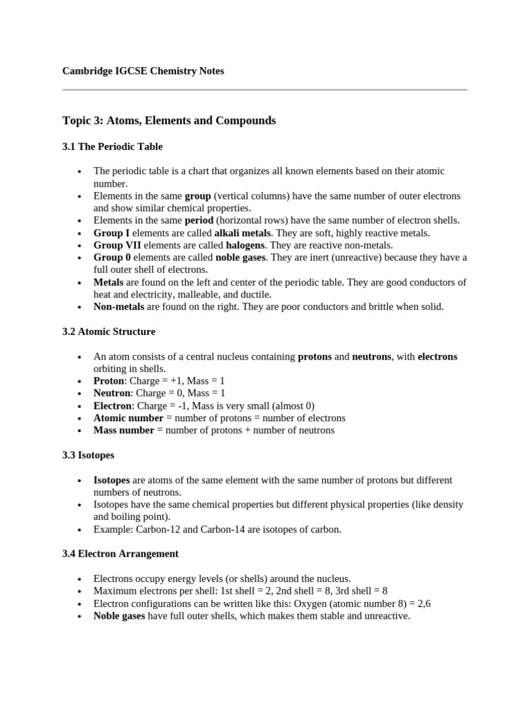 Cambridge IGCSE Chemistry Overview | PDF | Ion | Chemical Bond