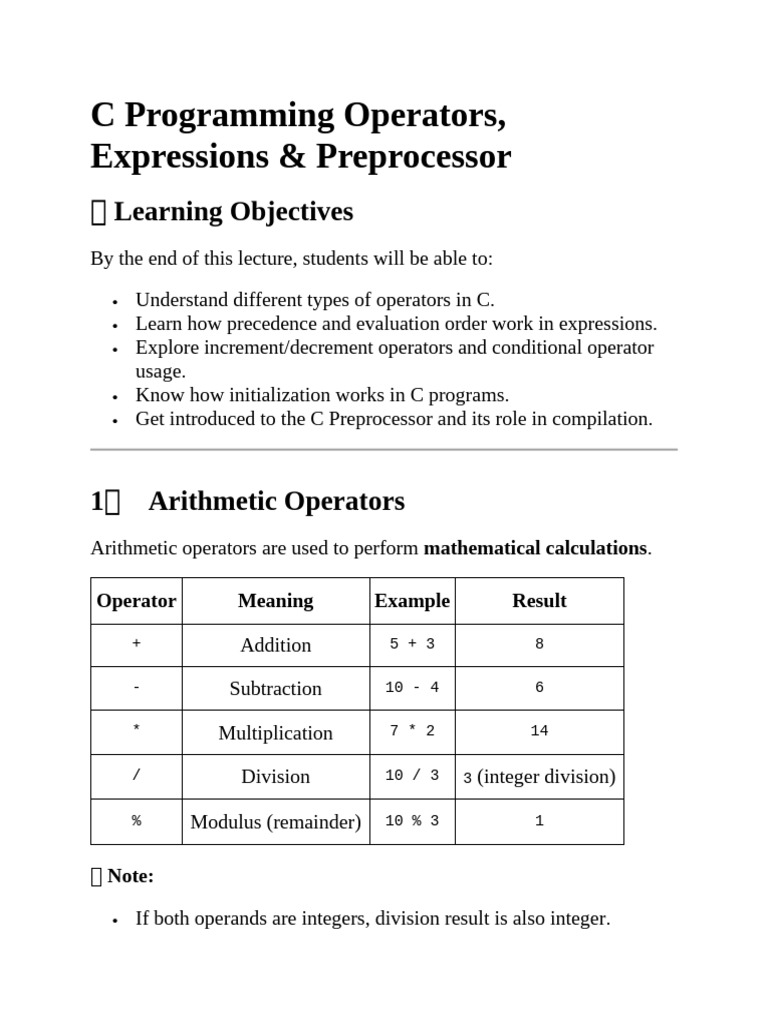 C Programming Operators Module 1.1 | PDF | Computer Programming | Software Engineering